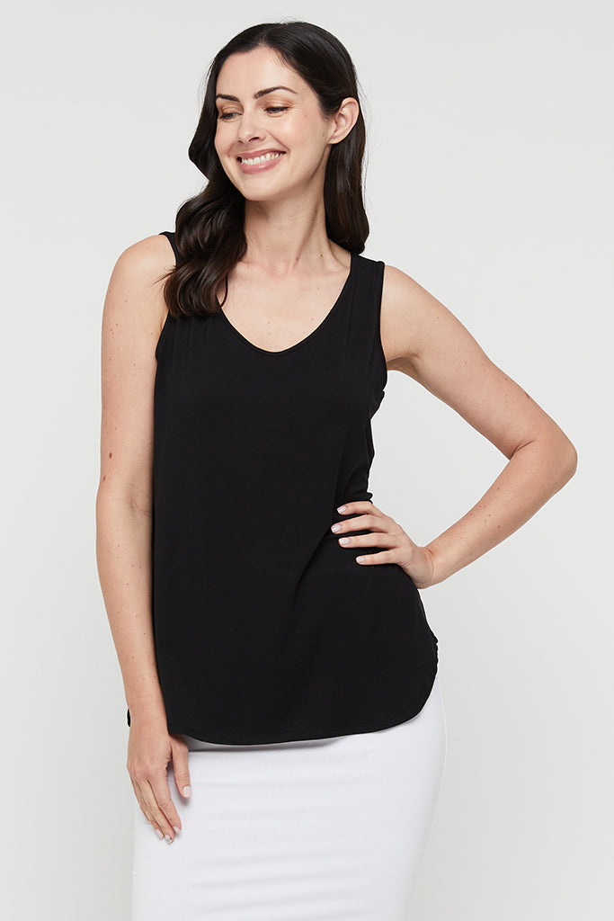 V Neck Singlet- Black| Bamboo Body