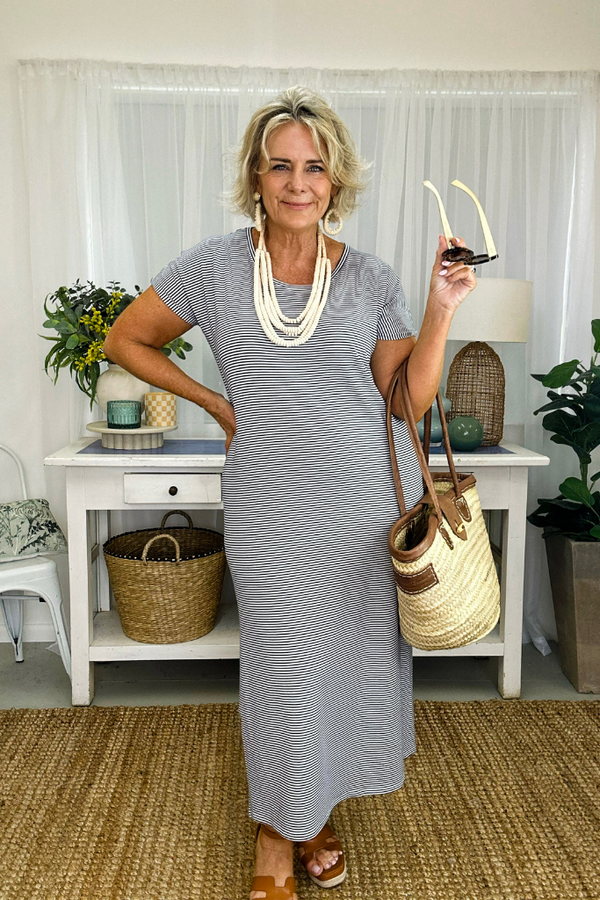 Elsie Dress - Thin Stripe | Bamboo Body