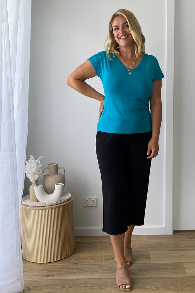 Belle V Neck Tee - Teal | Bamboo Body