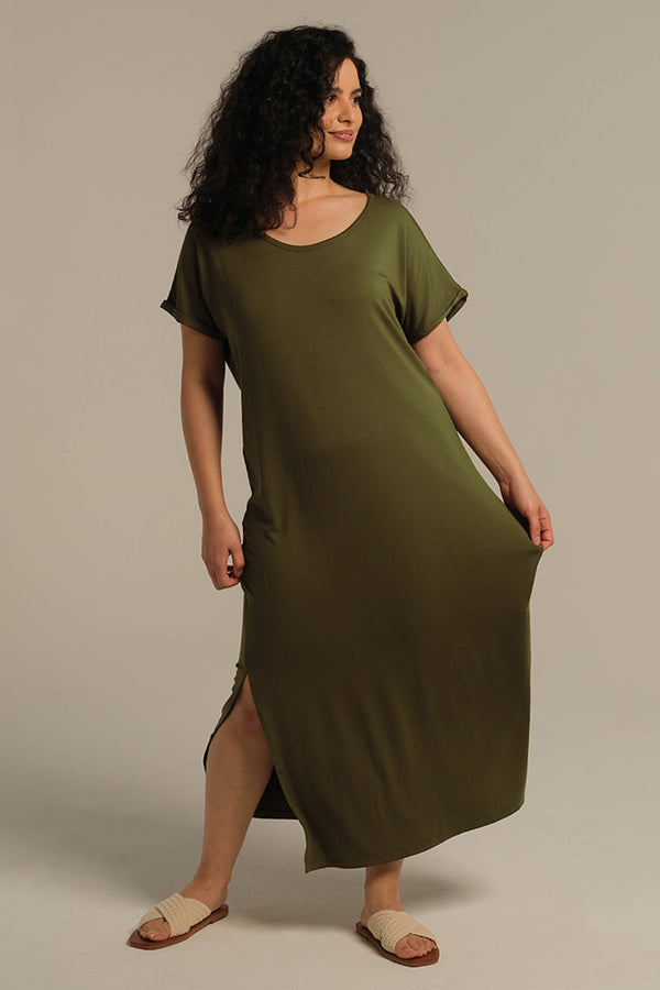 Elsie Dress - Dark Olive | Bamboo Body