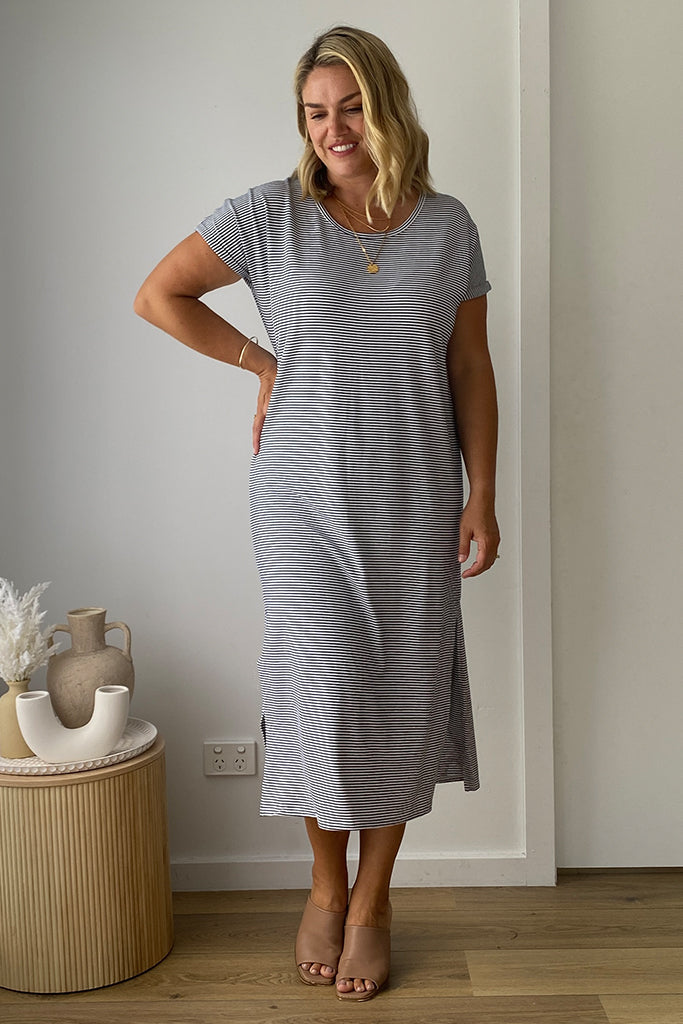 Elsie Dress - Thin Stripe | Bamboo Body