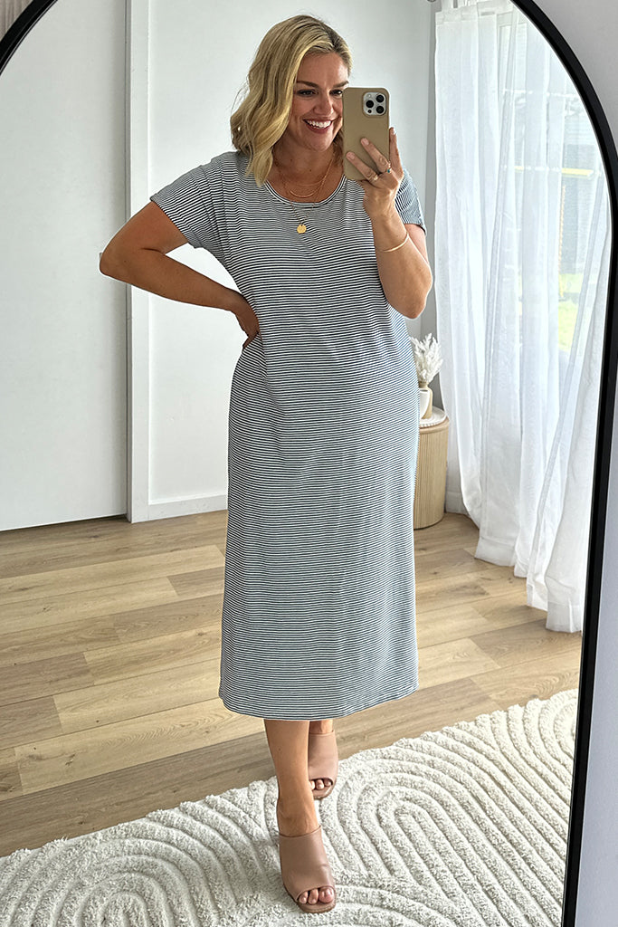 Elsie Dress - Thin Stripe | Bamboo Body