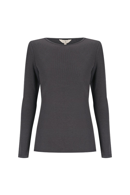 Ribbed Boatneck Top - Charcoal | Base Layer Top Women | Bamboo Body