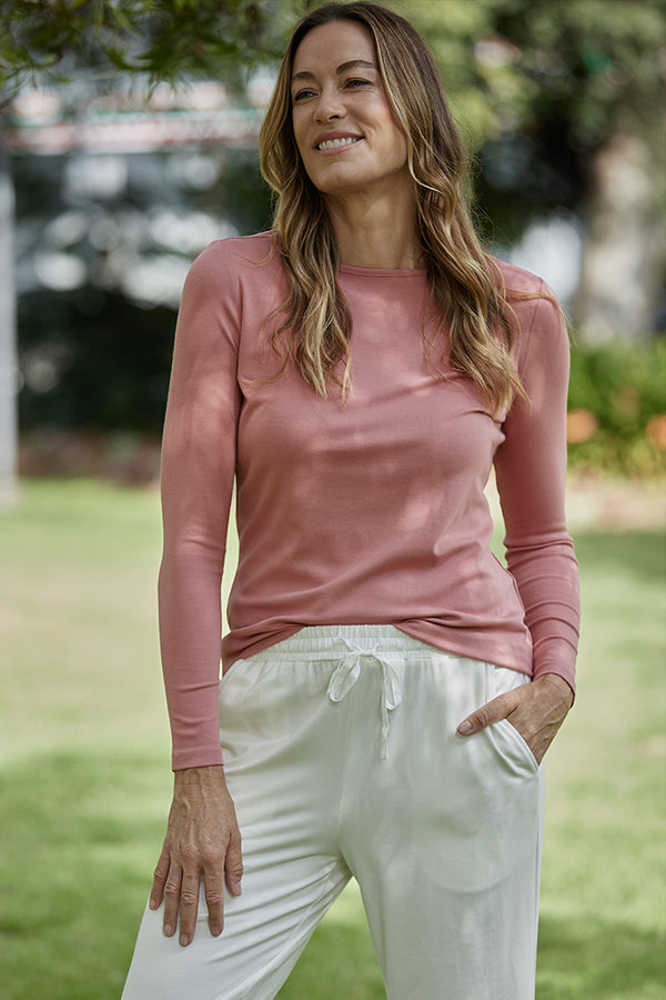 Ribbed Boatneck Top - Warm Pink | Base Layer Top Women | Bamboo Body