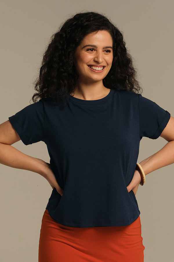 Shorter Bamboo Tee - Dark Navy | Bamboo Body