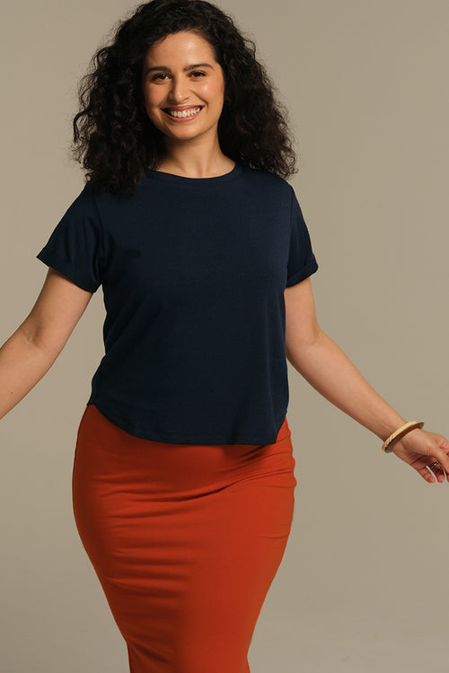 Shorter Bamboo Tee - Dark Navy | Bamboo Body
