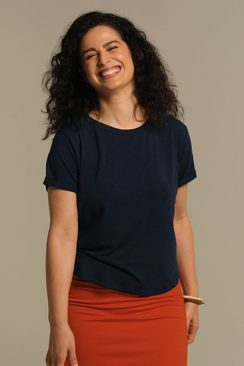 Shorter Bamboo Tee - Dark Navy | Bamboo Body