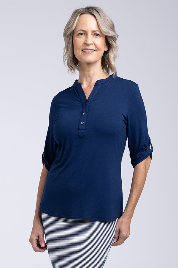 Tab Sleeve Top - Navy | Bamboo Body