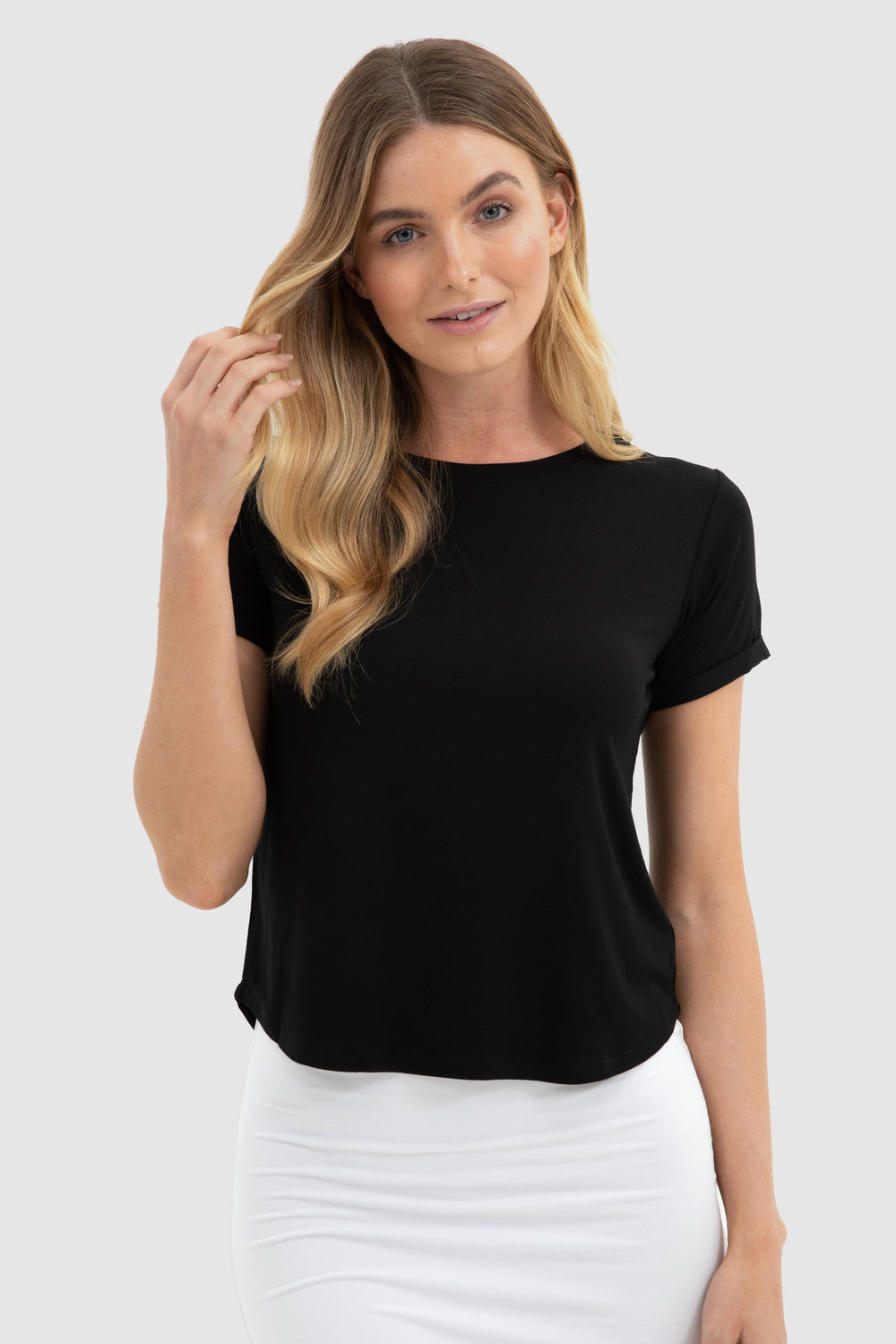 Shorter Bamboo Tee - Black | Bamboo Body
