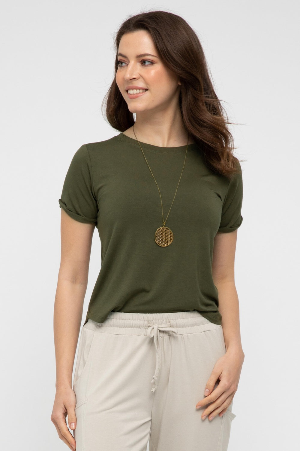 Shorter Bamboo Tee - Dark Olive | Bamboo Body